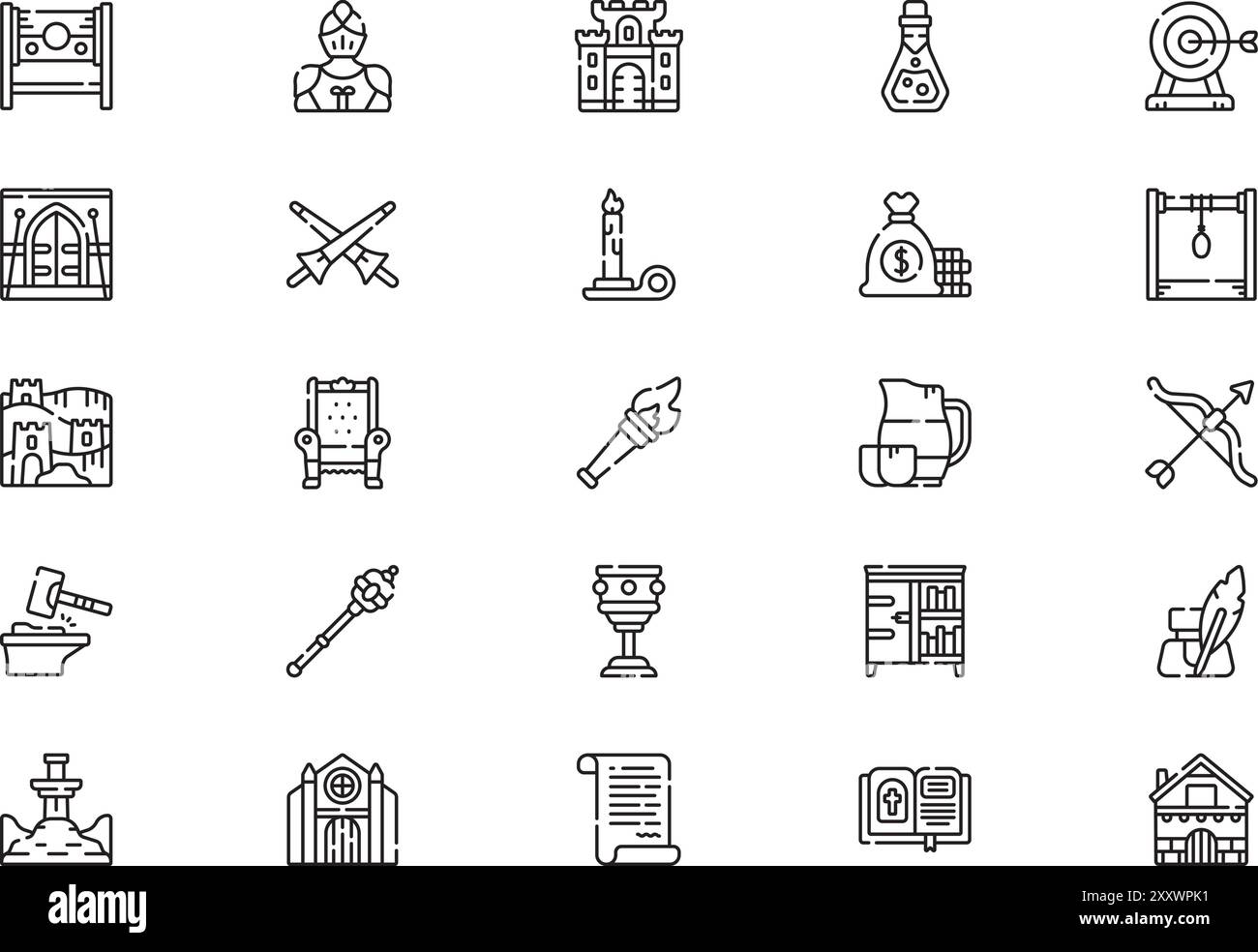 Medieval icons collection is a vector illustration with editable stroke ...