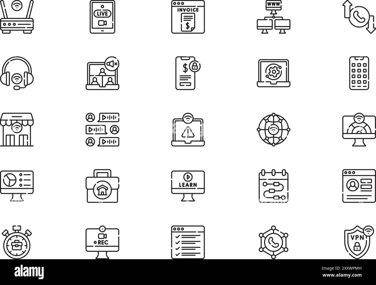 Telecommuting icons collection is a vector illustration with editable ...