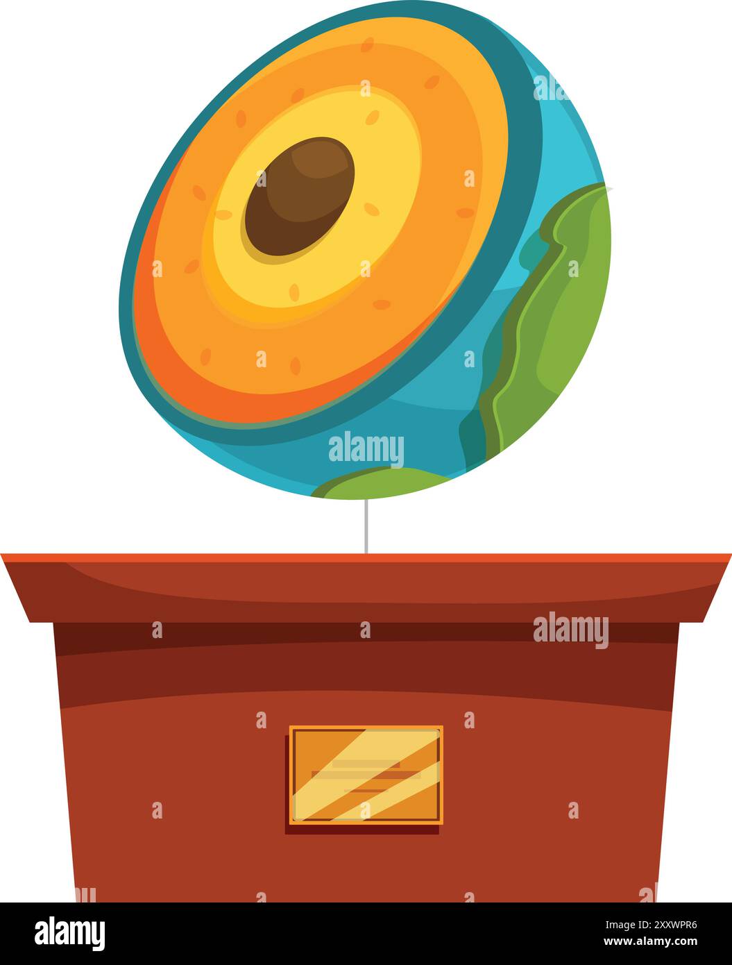 Earth globe model showing the inner core, outer core and mantle on a ...