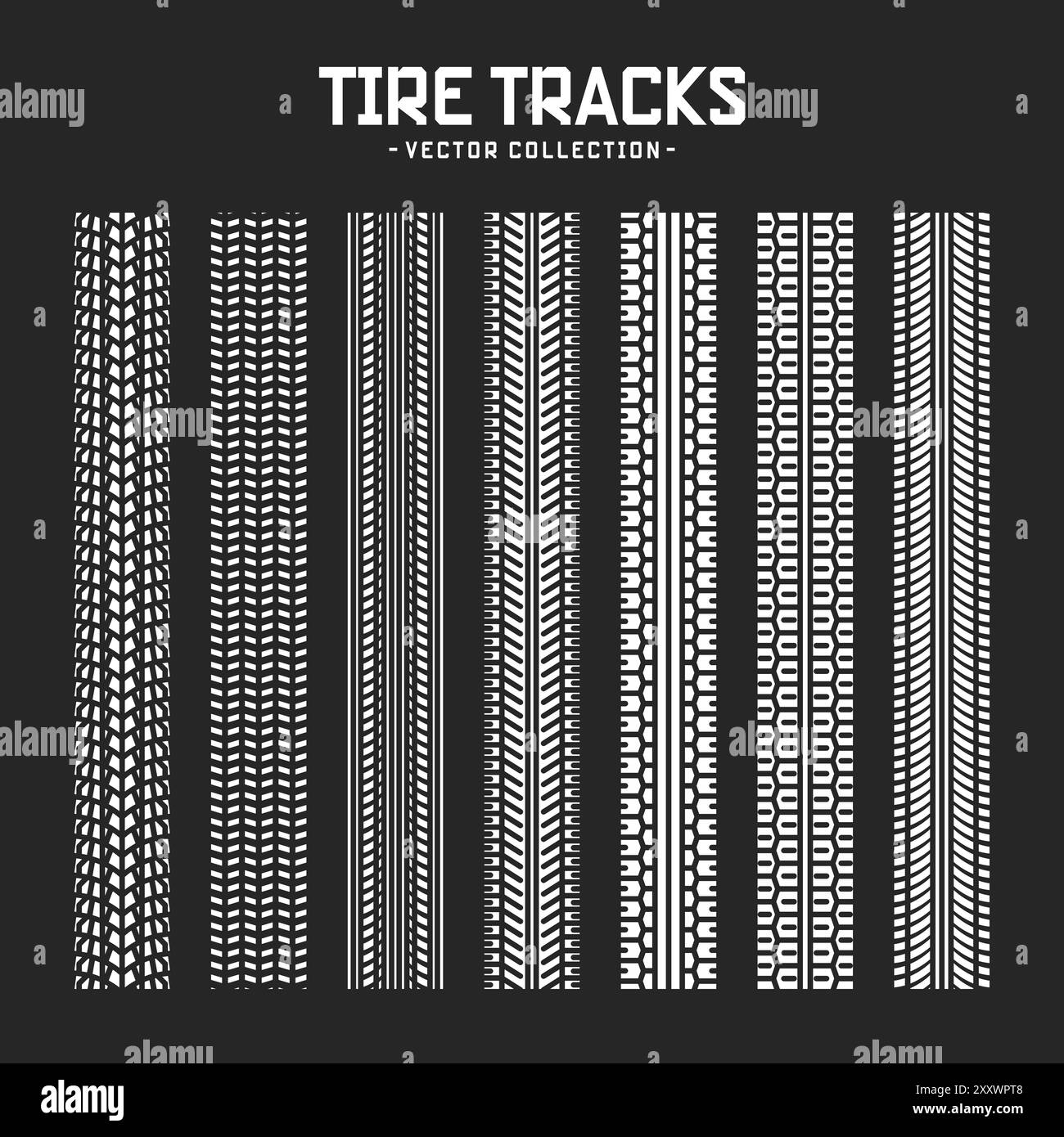 Tire tracks, wheel braking marks. Truck, car or motorcycle tread ...
