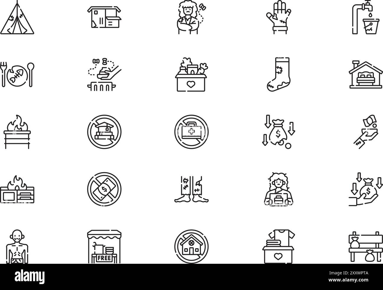 Poverty icons collection is a vector illustration with editable stroke ...