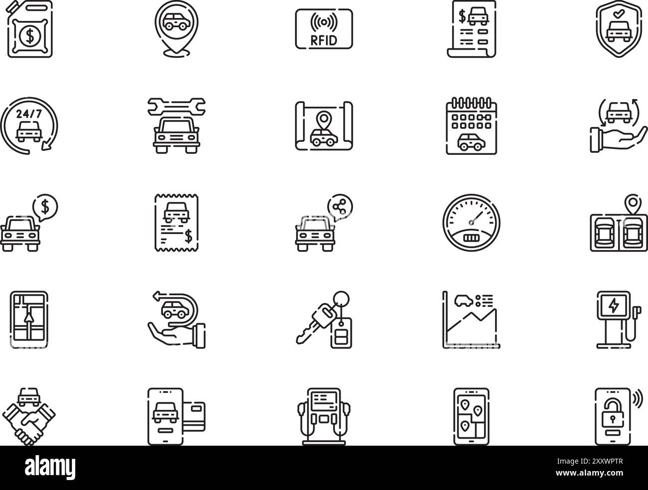 Car sharing icons collection is a vector illustration with editable ...