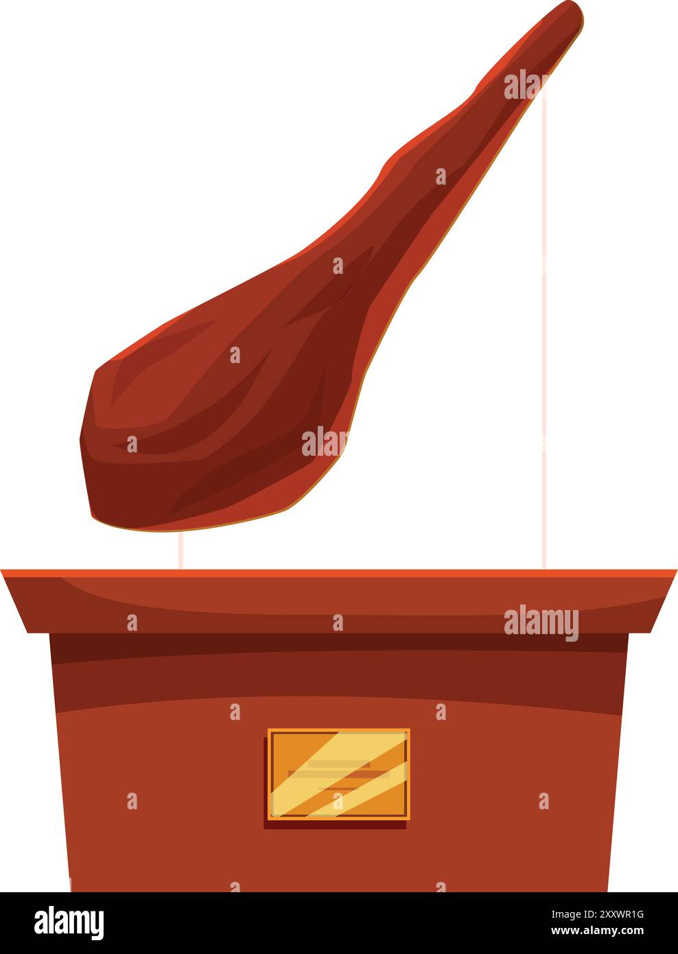 Museum stand presenting big piece of meat delicatessen on white ...