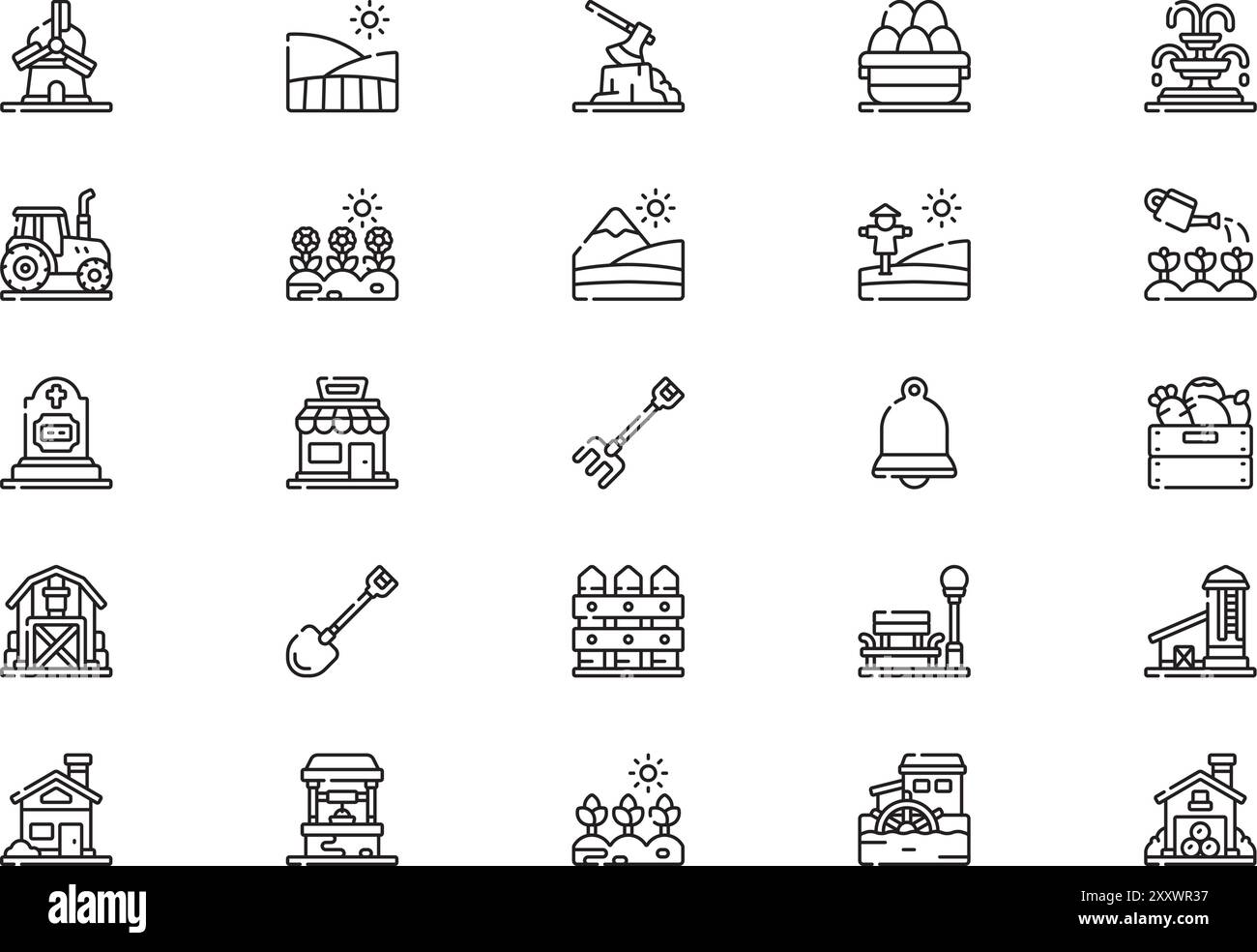Village icons collection is a vector illustration with editable stroke ...
