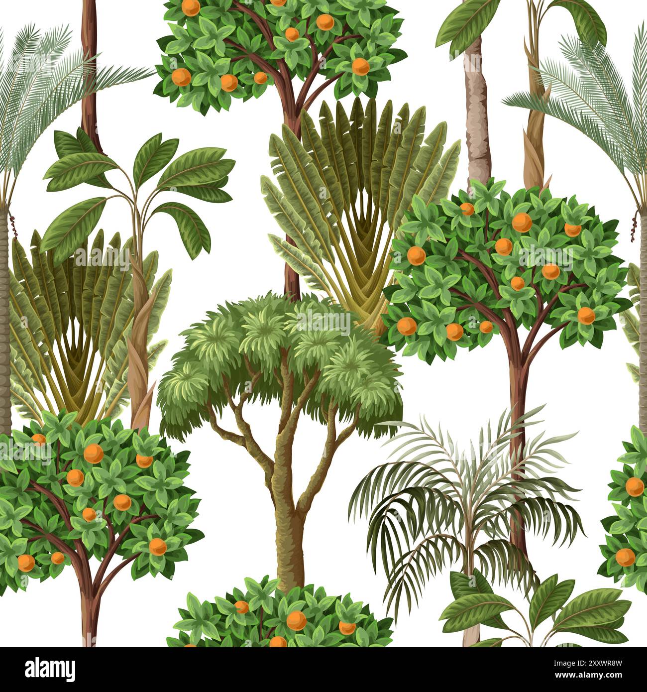 Seamless pattern with jungle trees and flowers for kids wallpapers ...