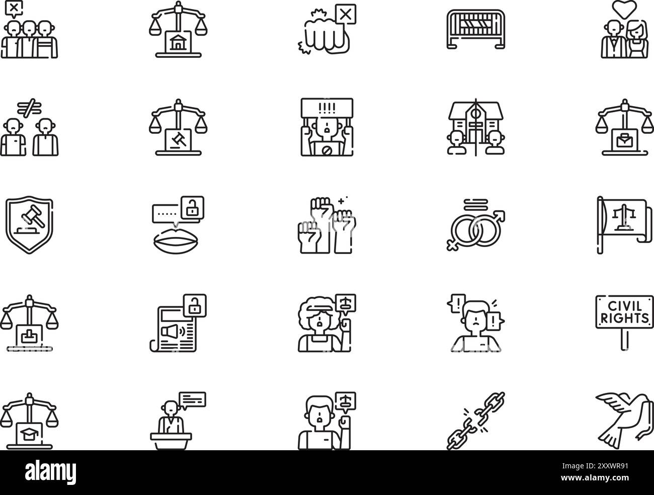 Civil rights movement icons collection is a vector illustration with editable stroke Stock ...