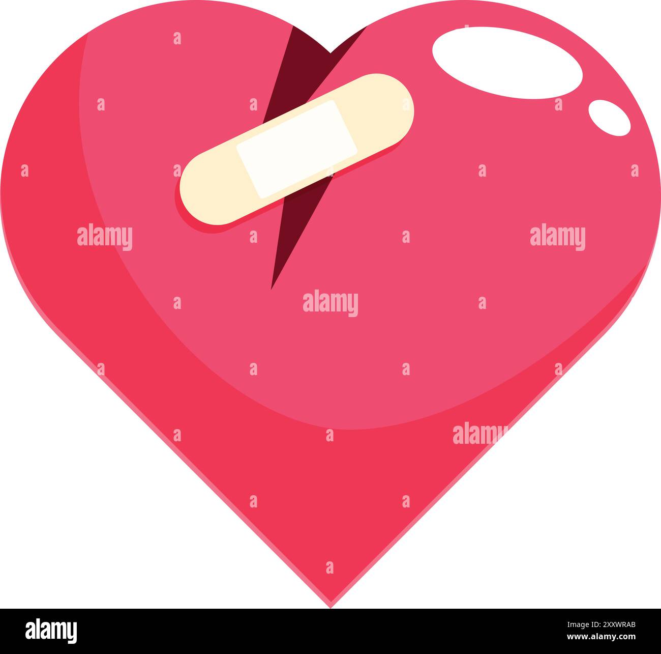 Big red heart with a bandage covering a crack, showing the concept of ...