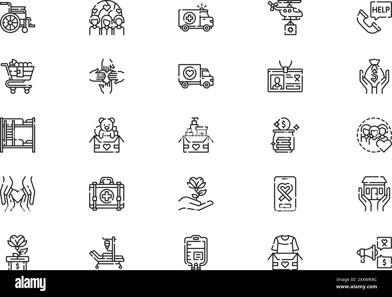 Humanitarian help icons collection is a vector illustration with ...