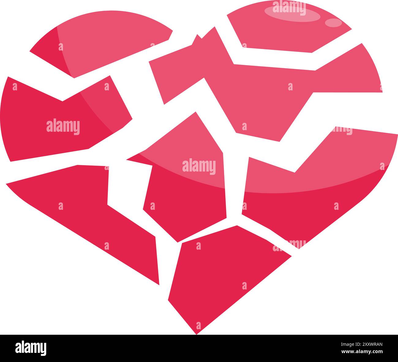 Broken heart representing sadness and heartbreak on white background ...