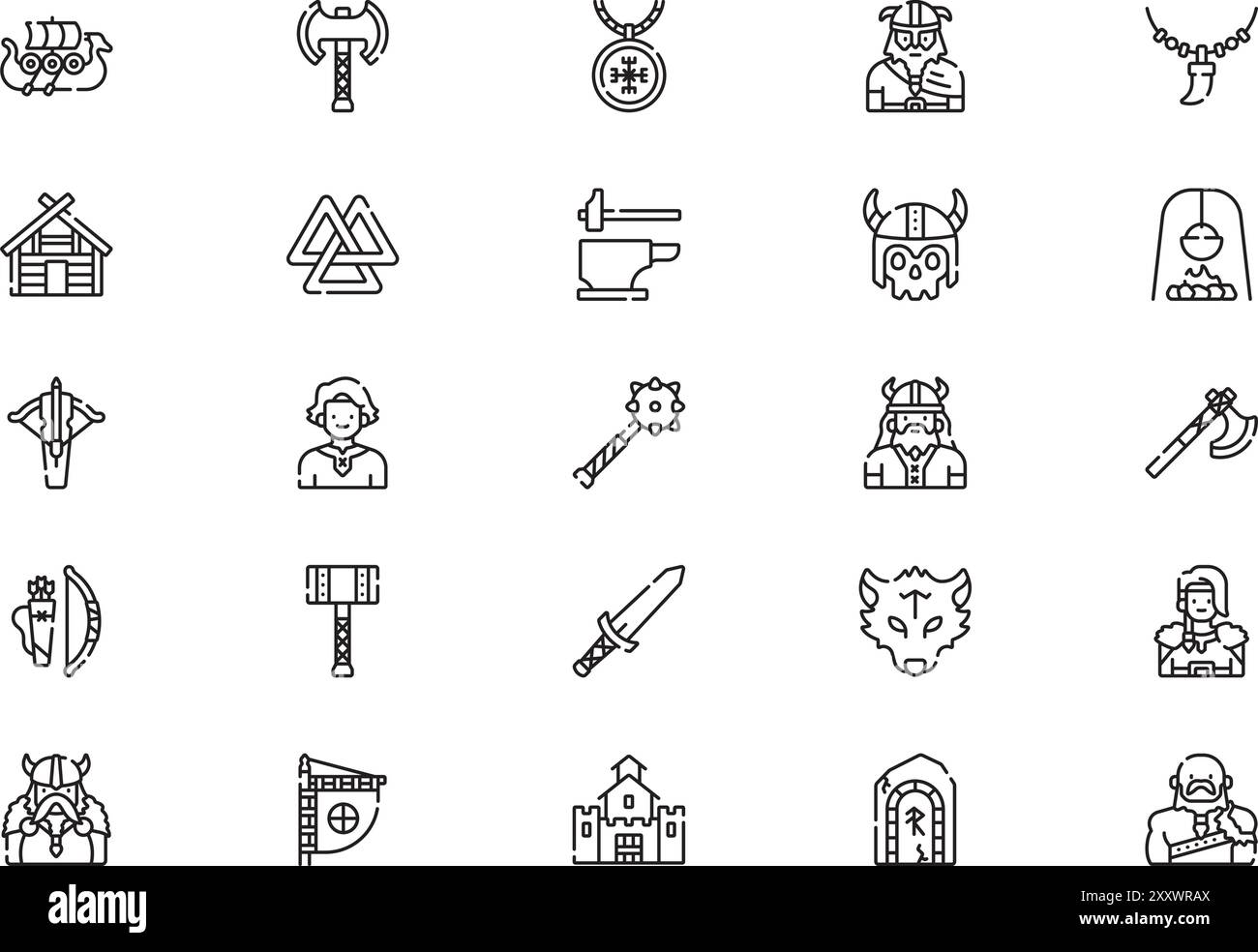 Viking icons collection is a vector illustration with editable stroke ...