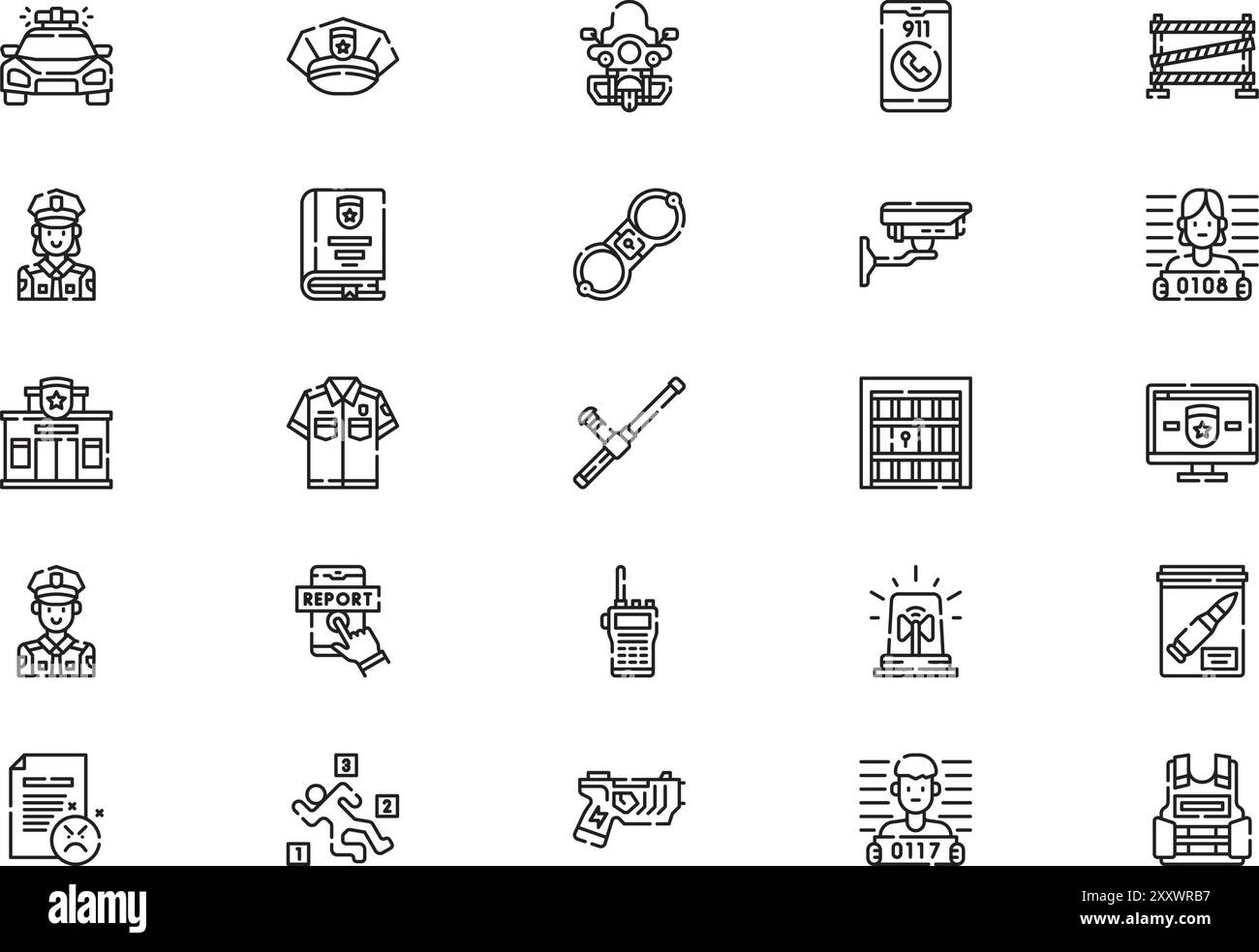 Police icons collection is a vector illustration with editable stroke ...