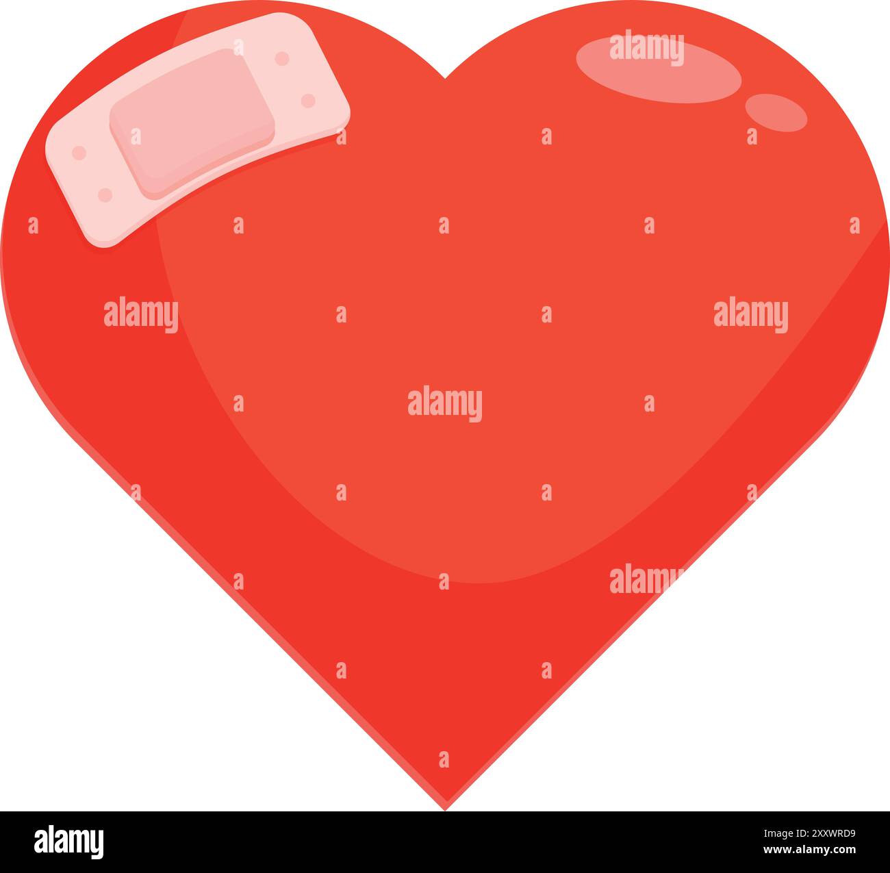 Big red heart is getting healed with a bandage, symbolizing recovering ...