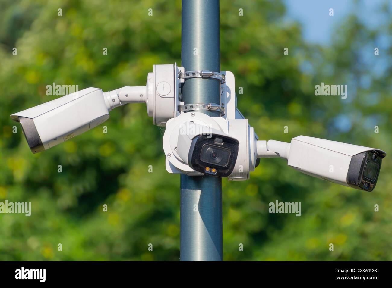 City surveillance cameras. Three cameras looking in different ...