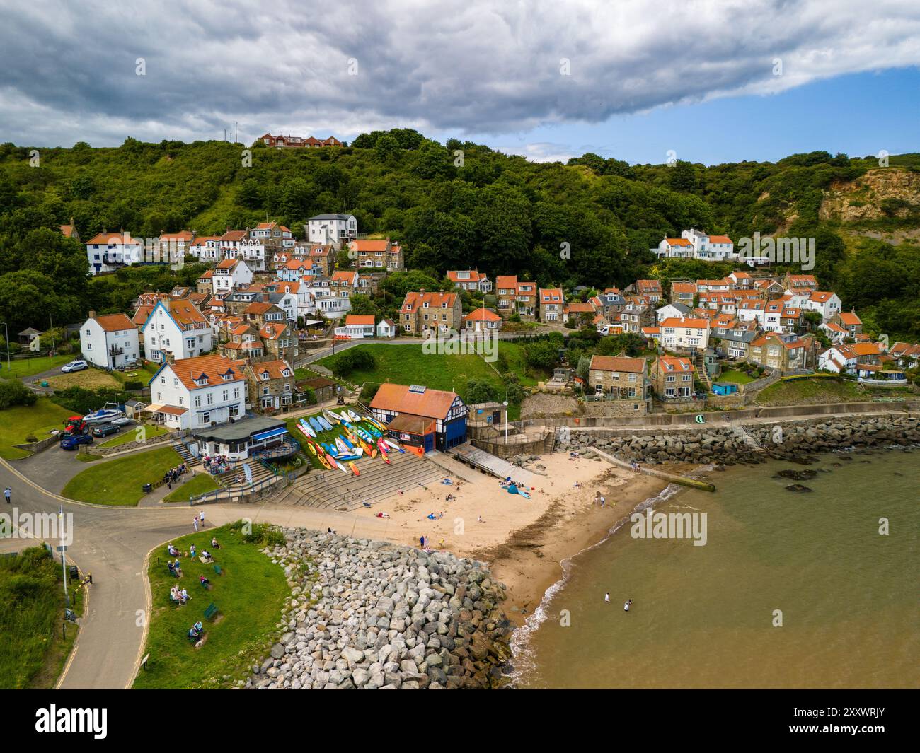 The coastal village of Runswick Bay in North Yorkshire is captured from ...