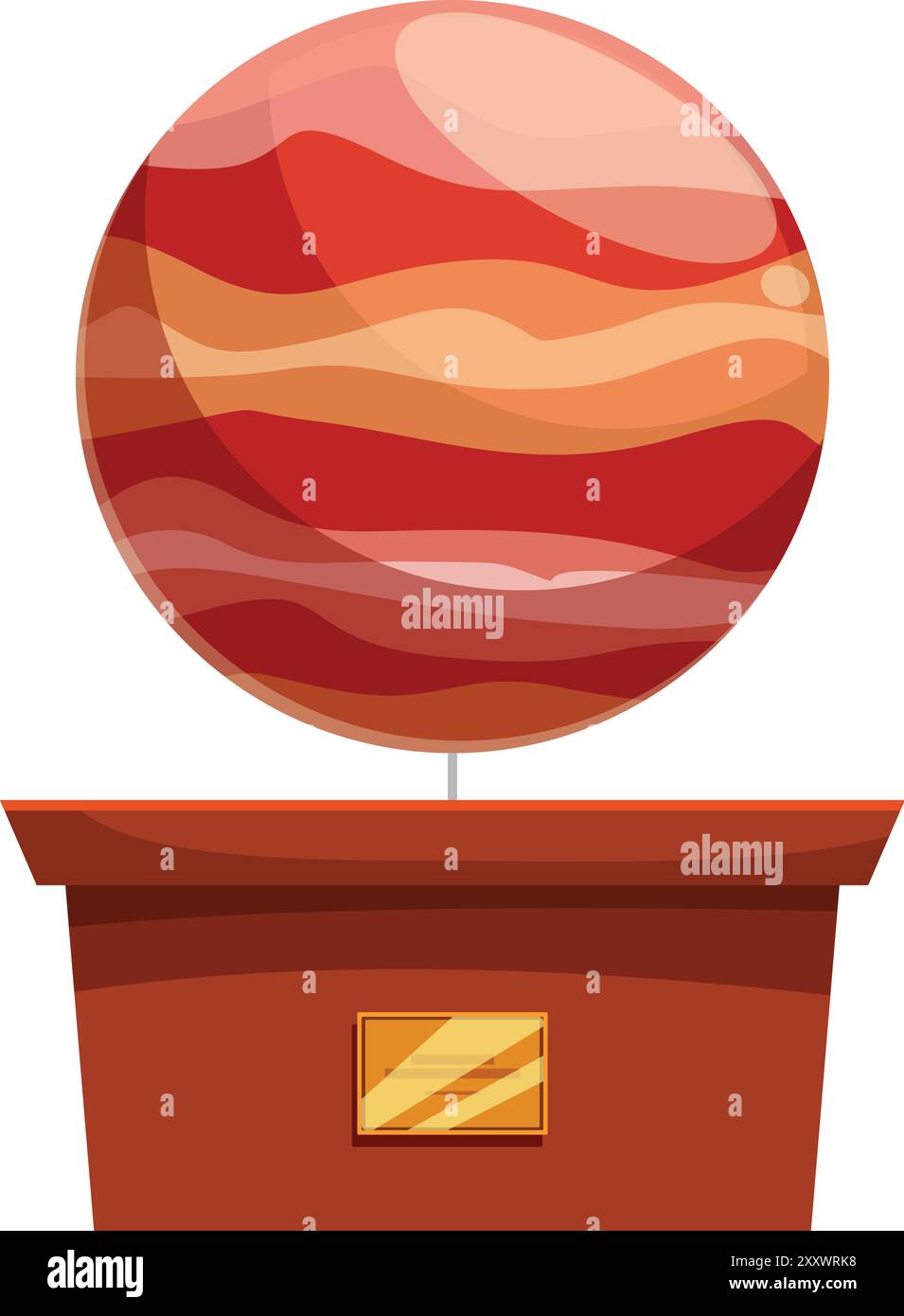 Cartoon jupiter planet model standing on wooden pedestal with golden ...