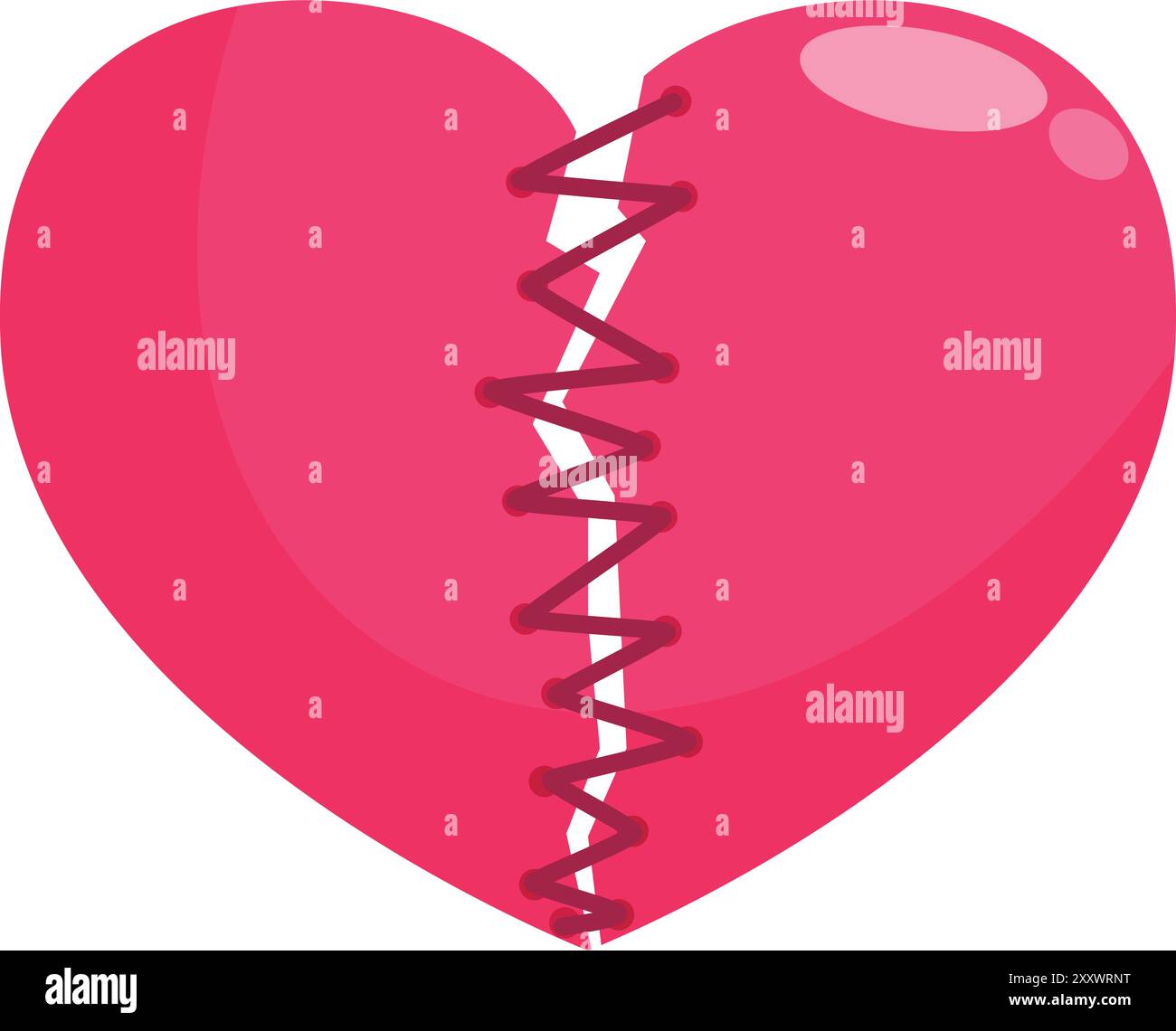 Red heart with a scar sewn together representing a painful separation ...