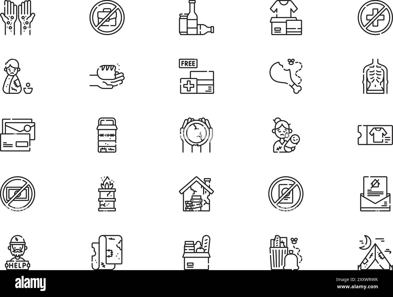 Homeless icons collection is a vector illustration with editable stroke ...