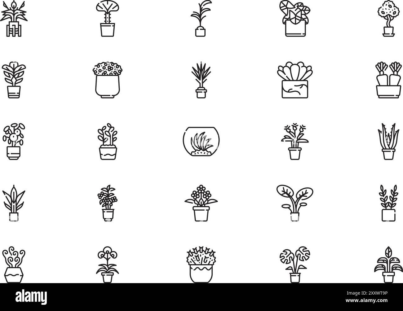 Indoor plants icons collection is a vector illustration with editable ...