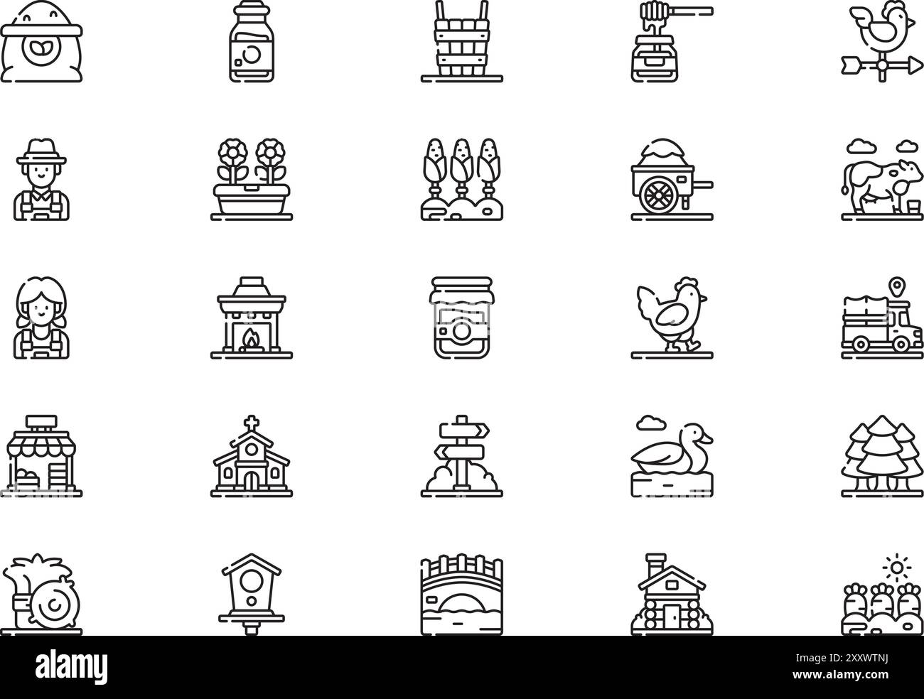 Village icons collection is a vector illustration with editable stroke ...