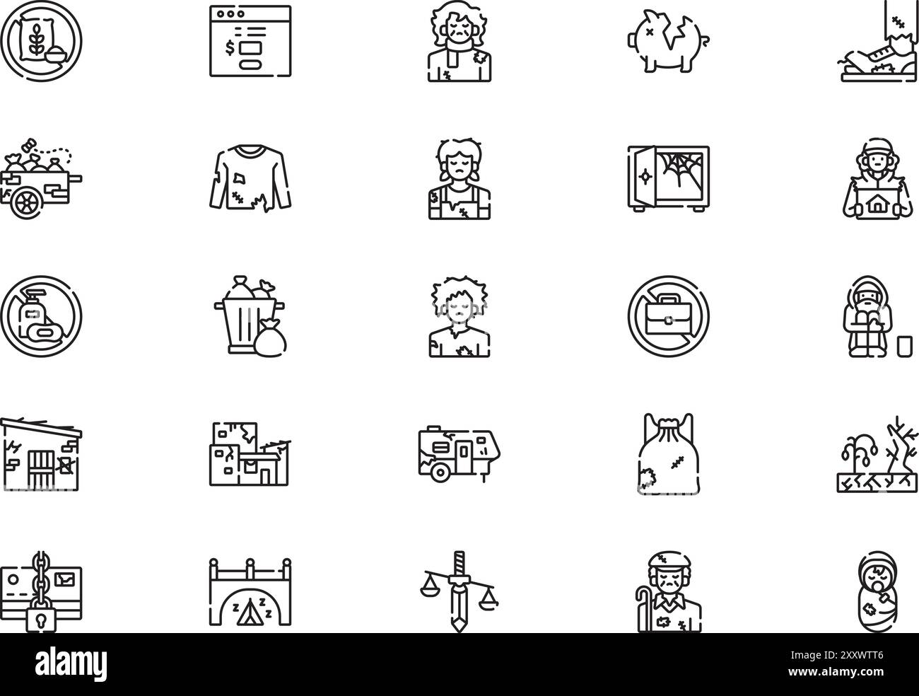 Poverty icons collection is a vector illustration with editable stroke ...