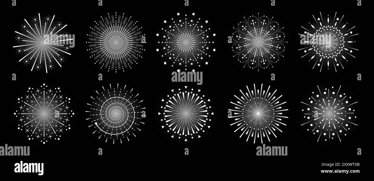 Firework sparkle ray set. Radiant sunburst abstract collection ...