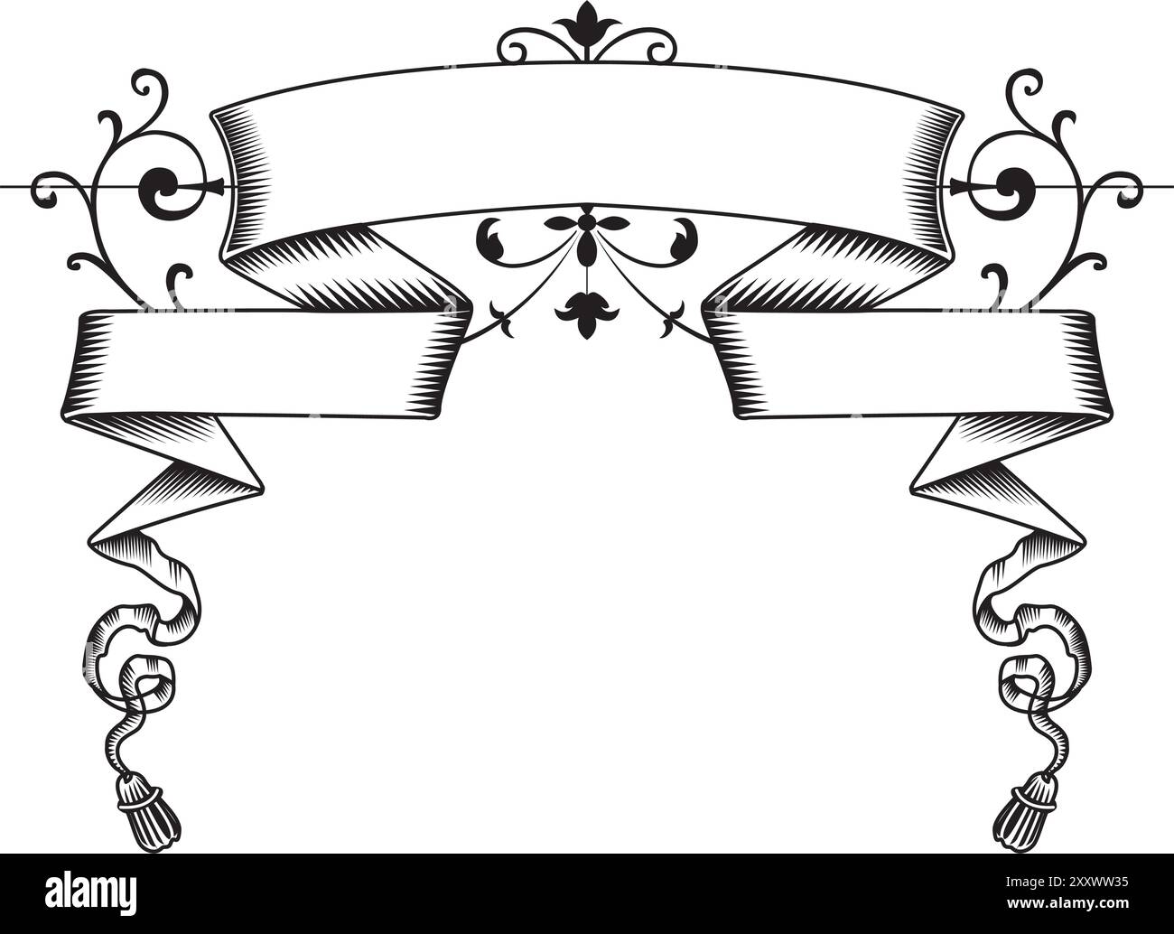 Hand drawn vintage manuscript ribbons colored set isolated vector ...