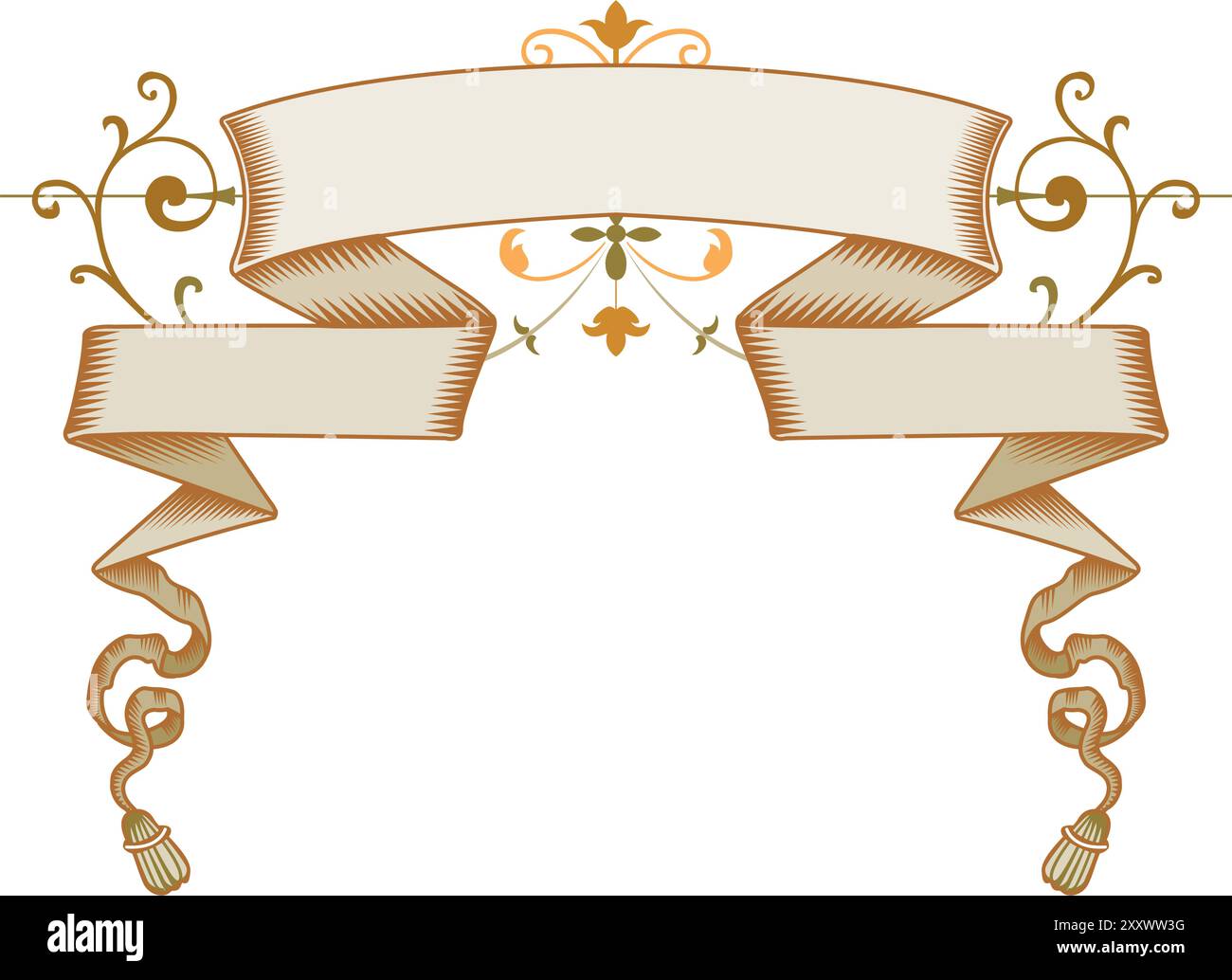 Hand drawn vintage manuscript ribbons colored set isolated vector ...