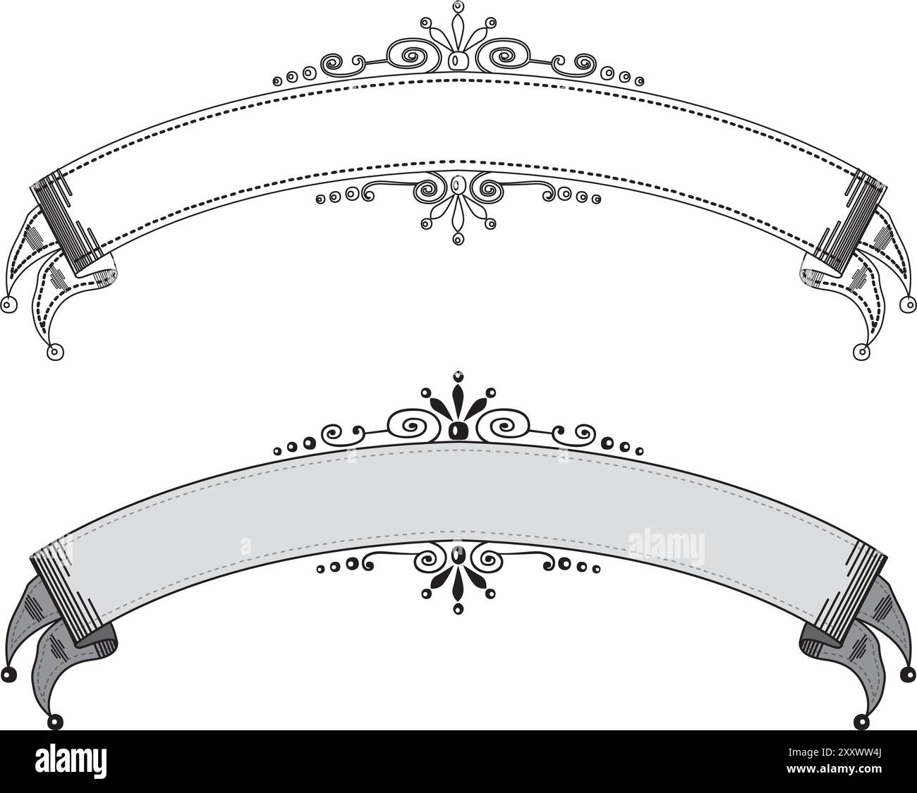 Hand drawn vintage manuscript ribbons colored set isolated vector ...