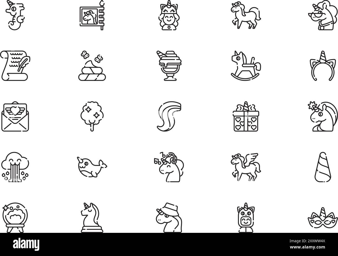 Unicorn icons collection is a vector illustration with editable stroke ...