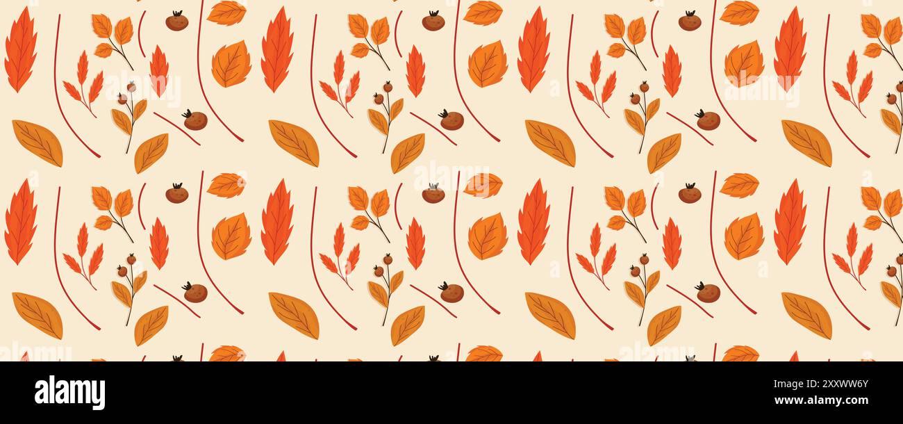Floral seamless leaf pattern. Brown beige leaves and sprouts ...