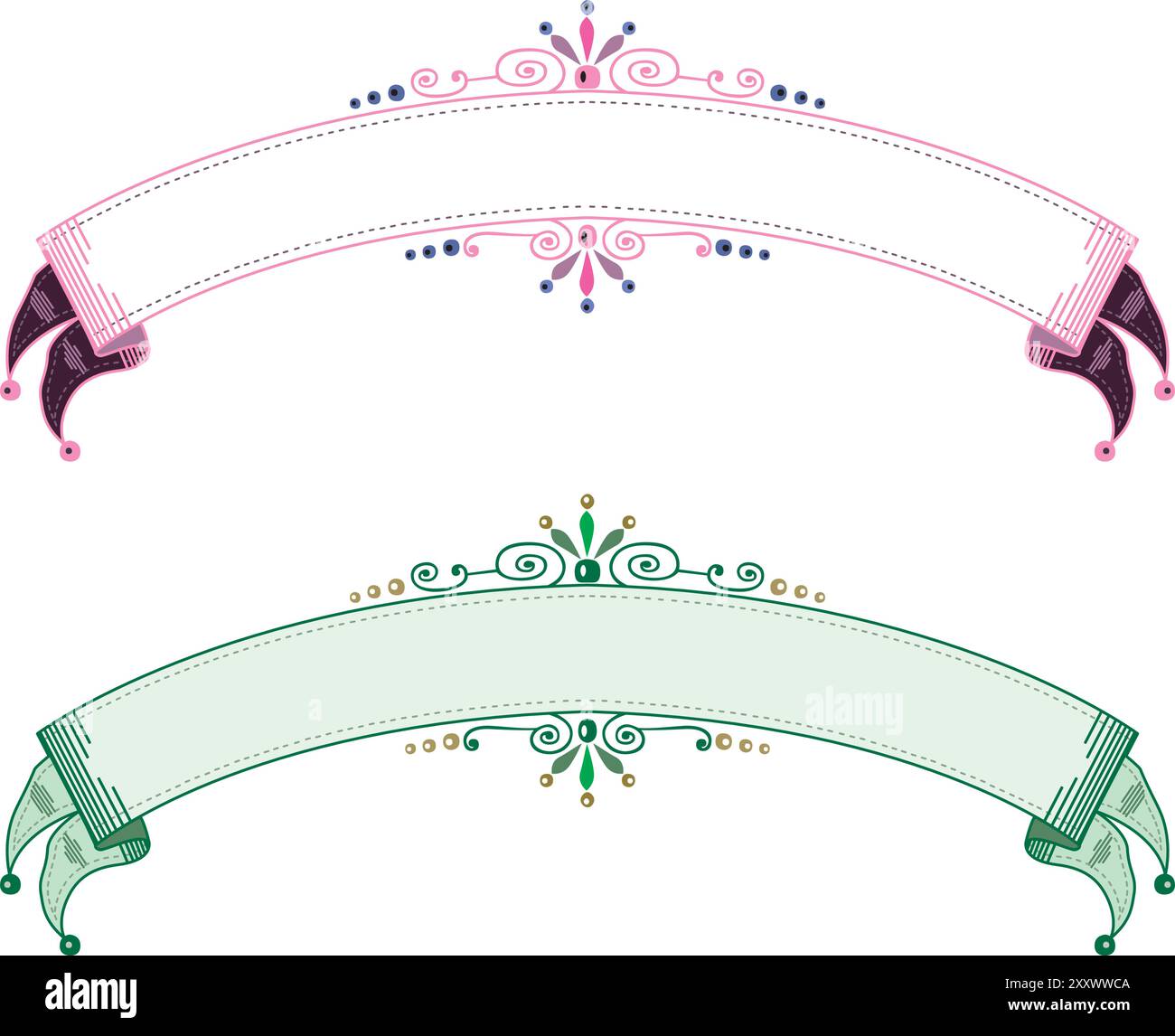 Hand drawn vintage manuscript ribbons colored set isolated vector ...