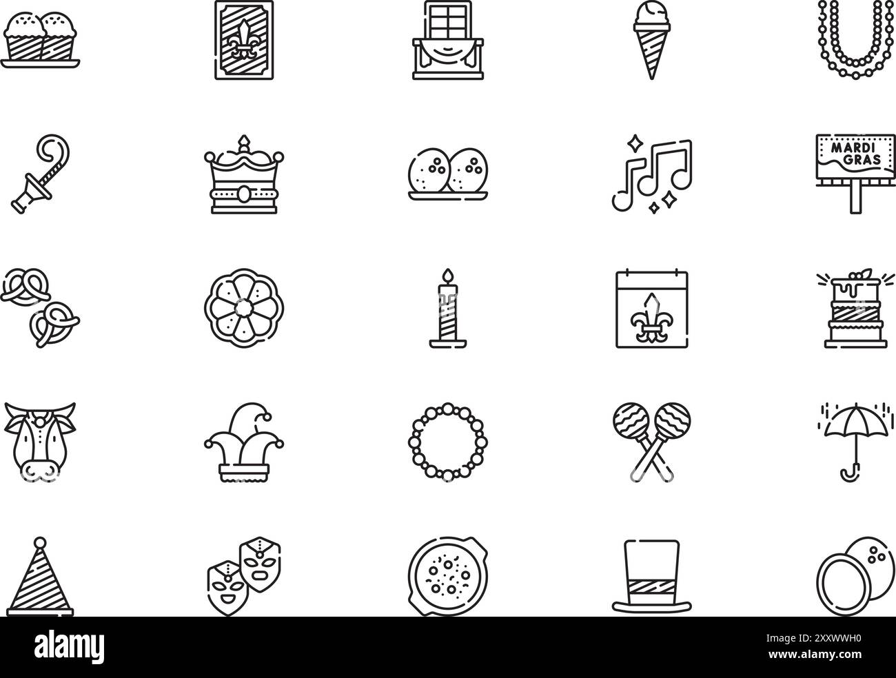 Mardi gras icons collection is a vector illustration with editable stroke Stock Vector Image ...