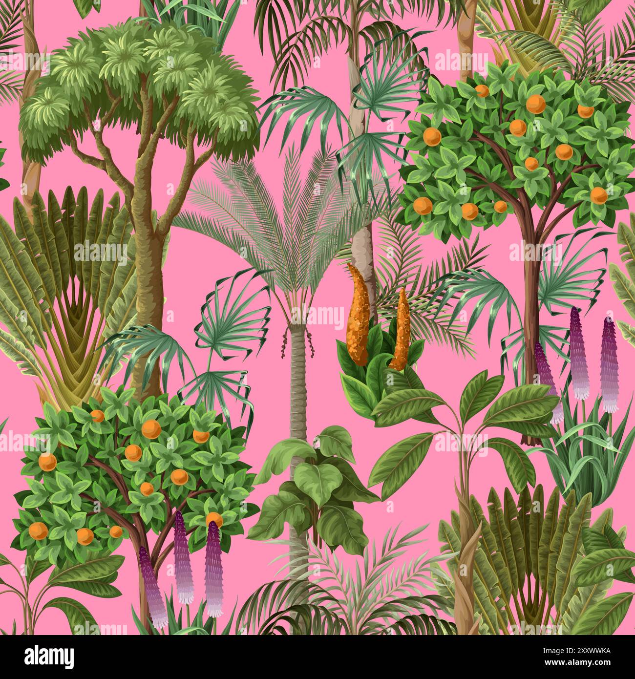 Seamless pattern with jungle trees and flowers for kids wallpapers ...