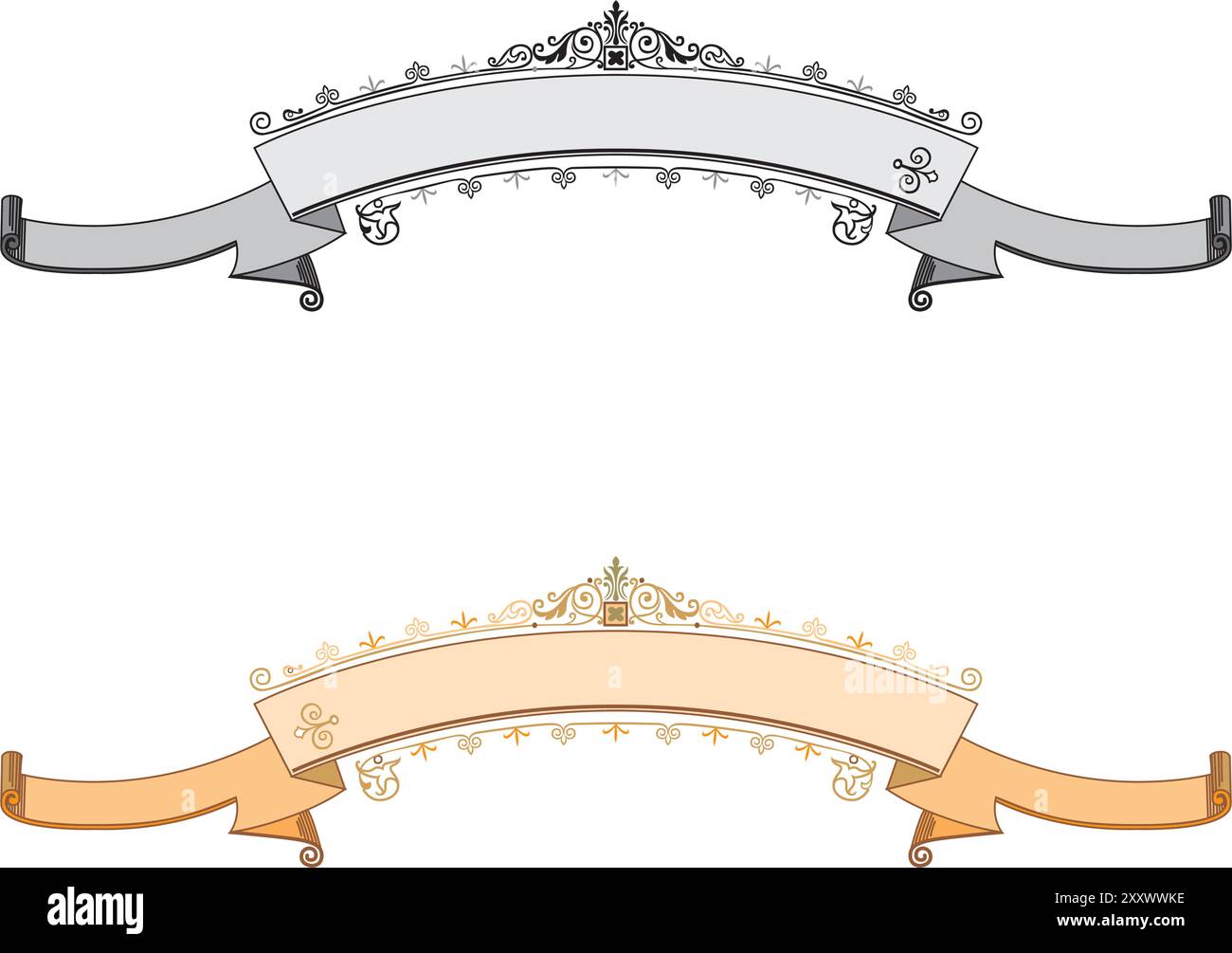 Hand drawn vintage manuscript ribbons colored set isolated vector ...