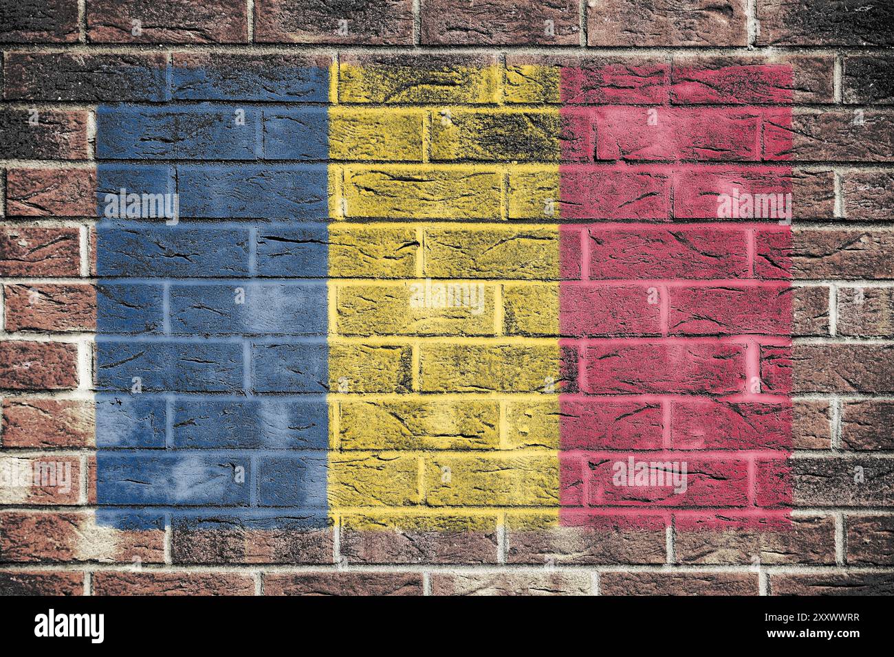 Chad flag on brick wall background Stock Photo - Alamy