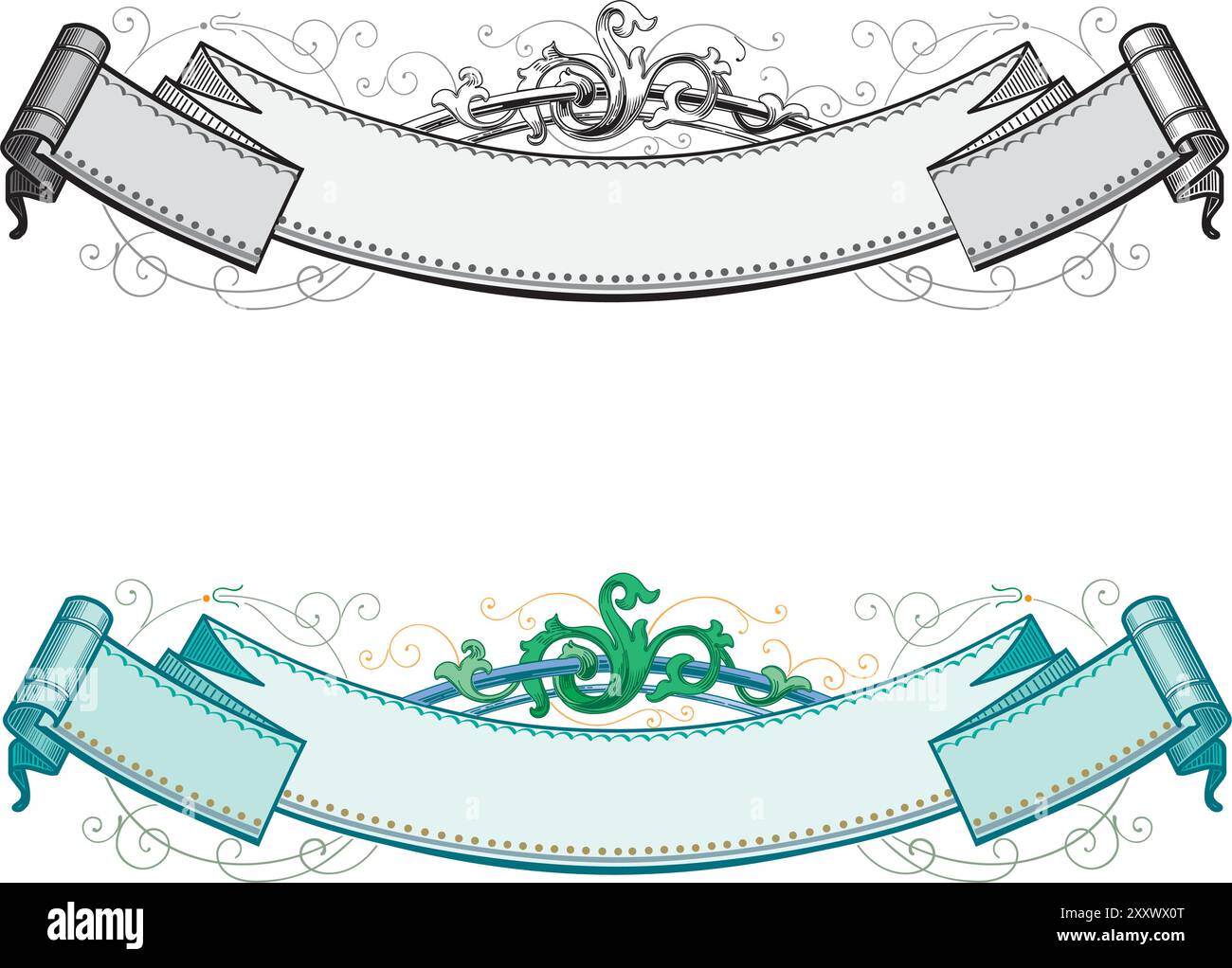 Hand drawn vintage manuscript ribbons colored set isolated vector ...