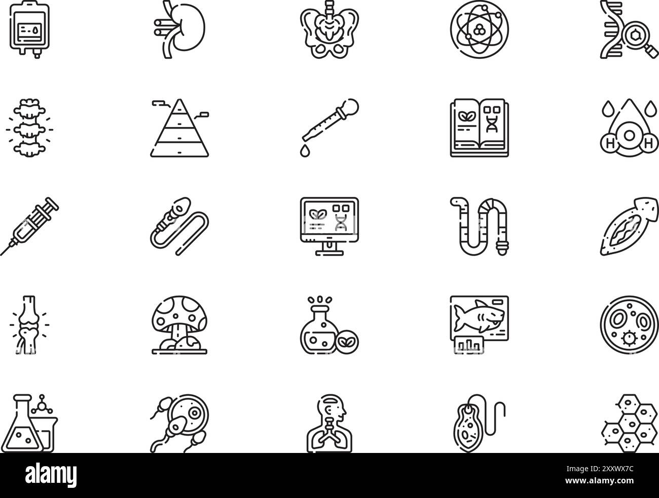 Biology icons collection is a vector illustration with editable stroke ...