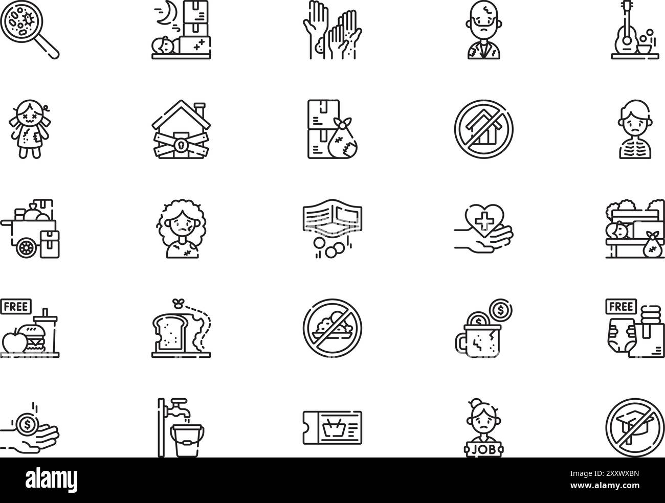 Homeless icons collection is a vector illustration with editable stroke ...