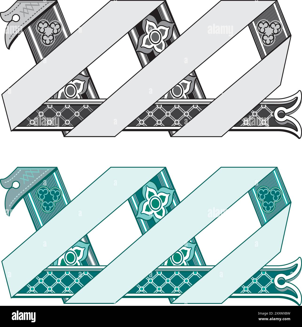 Hand drawn vintage manuscript ribbons colored set isolated vector ...