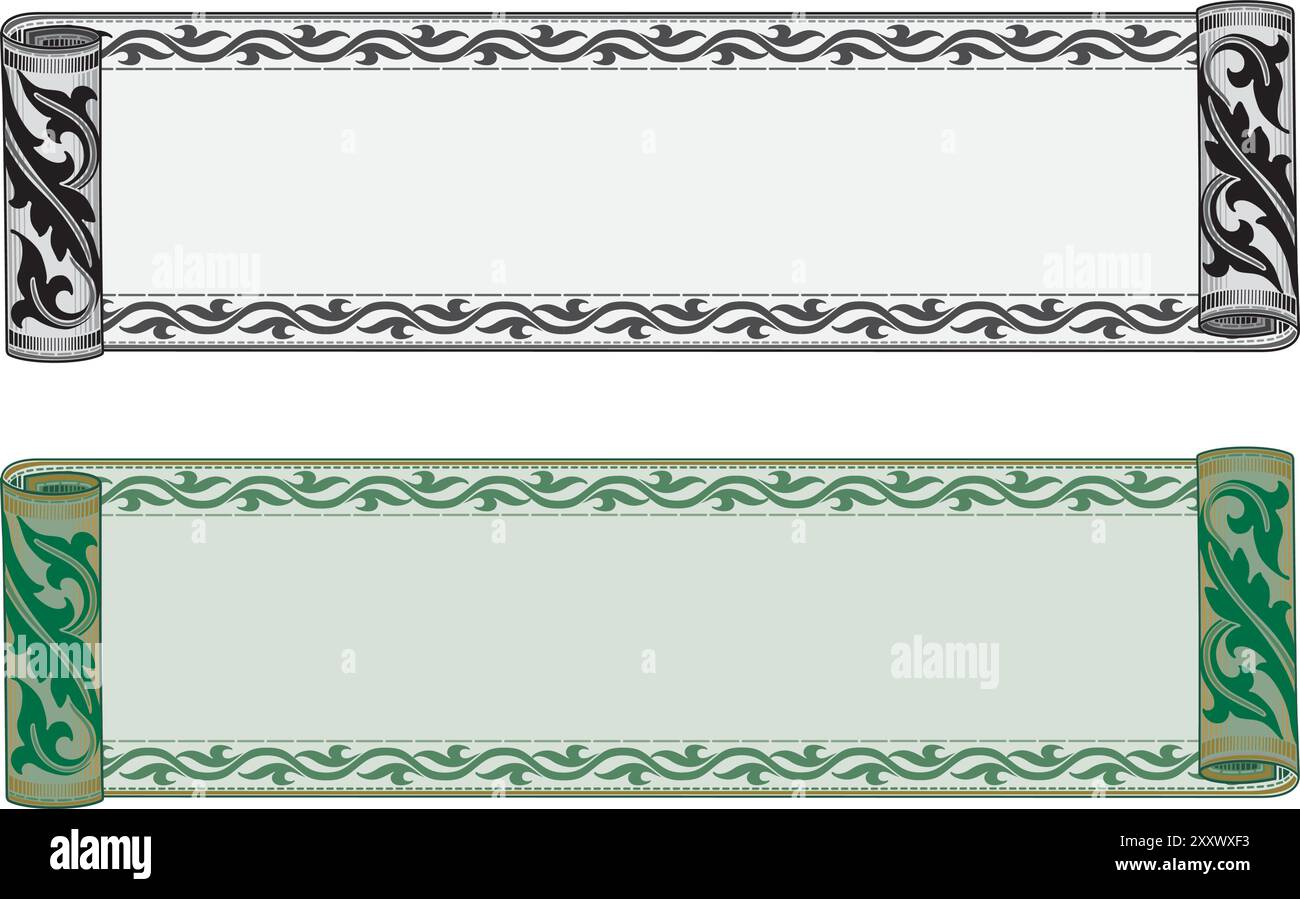 Hand drawn vintage manuscript ribbons colored set isolated vector ...