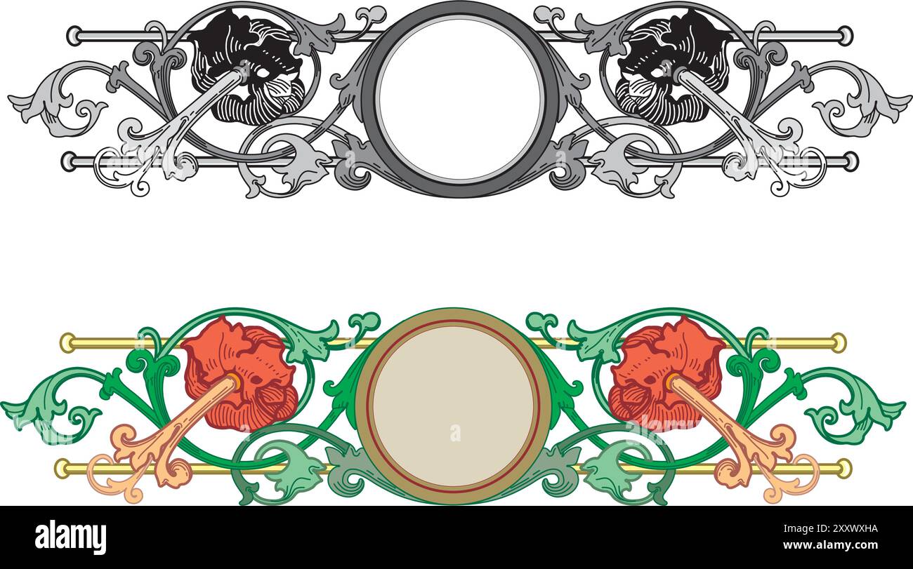 Hand drawn vintage manuscript ribbons colored set isolated vector ...