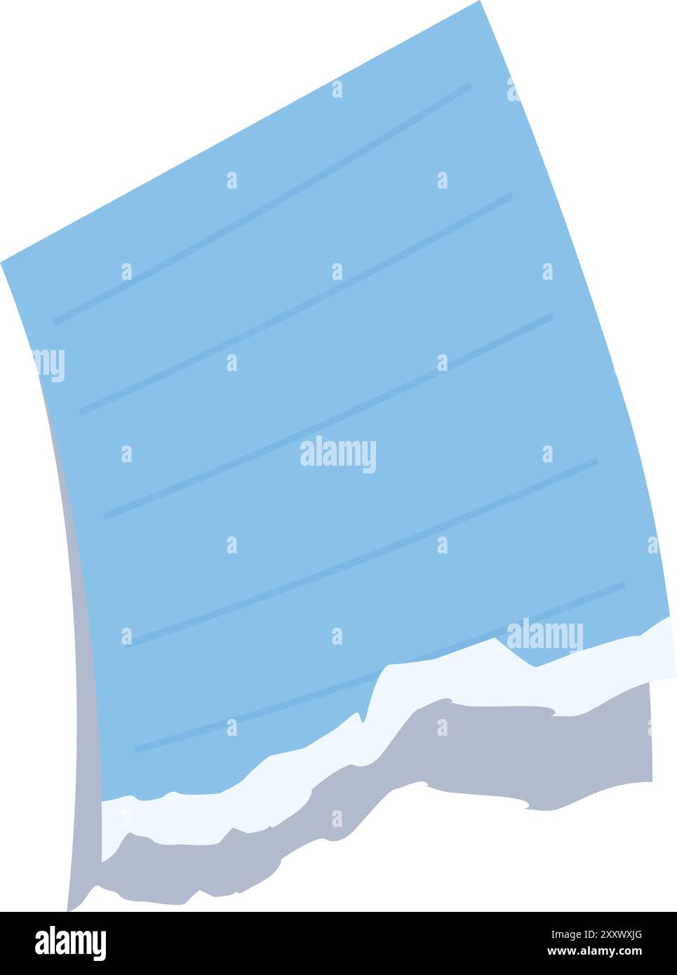 Blue ripped piece of lined paper is isolated on a white background ...