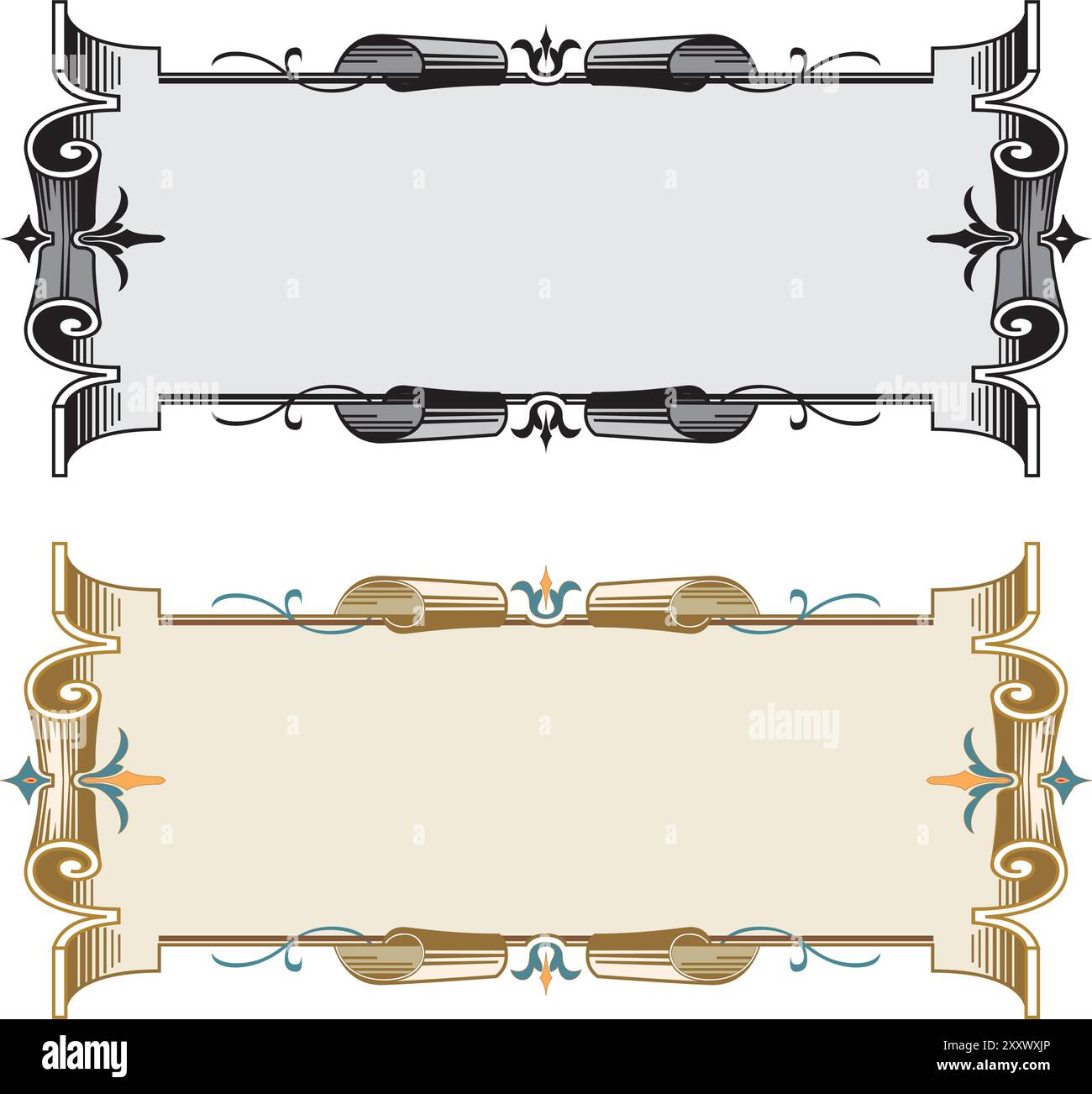 Hand drawn vintage manuscript ribbons colored set isolated vector ...