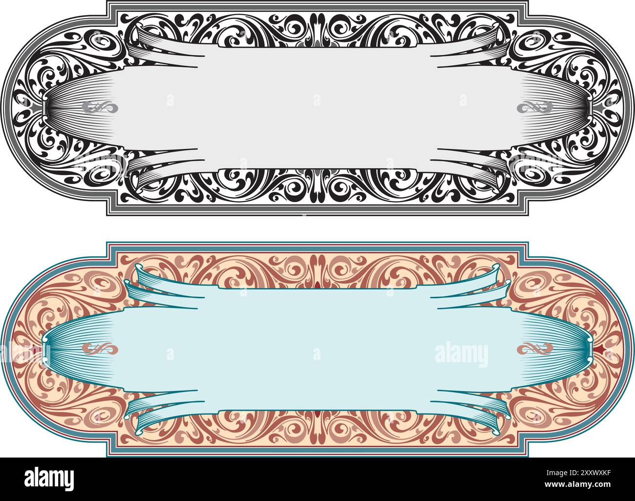 Hand drawn vintage manuscript ribbons colored set isolated vector ...