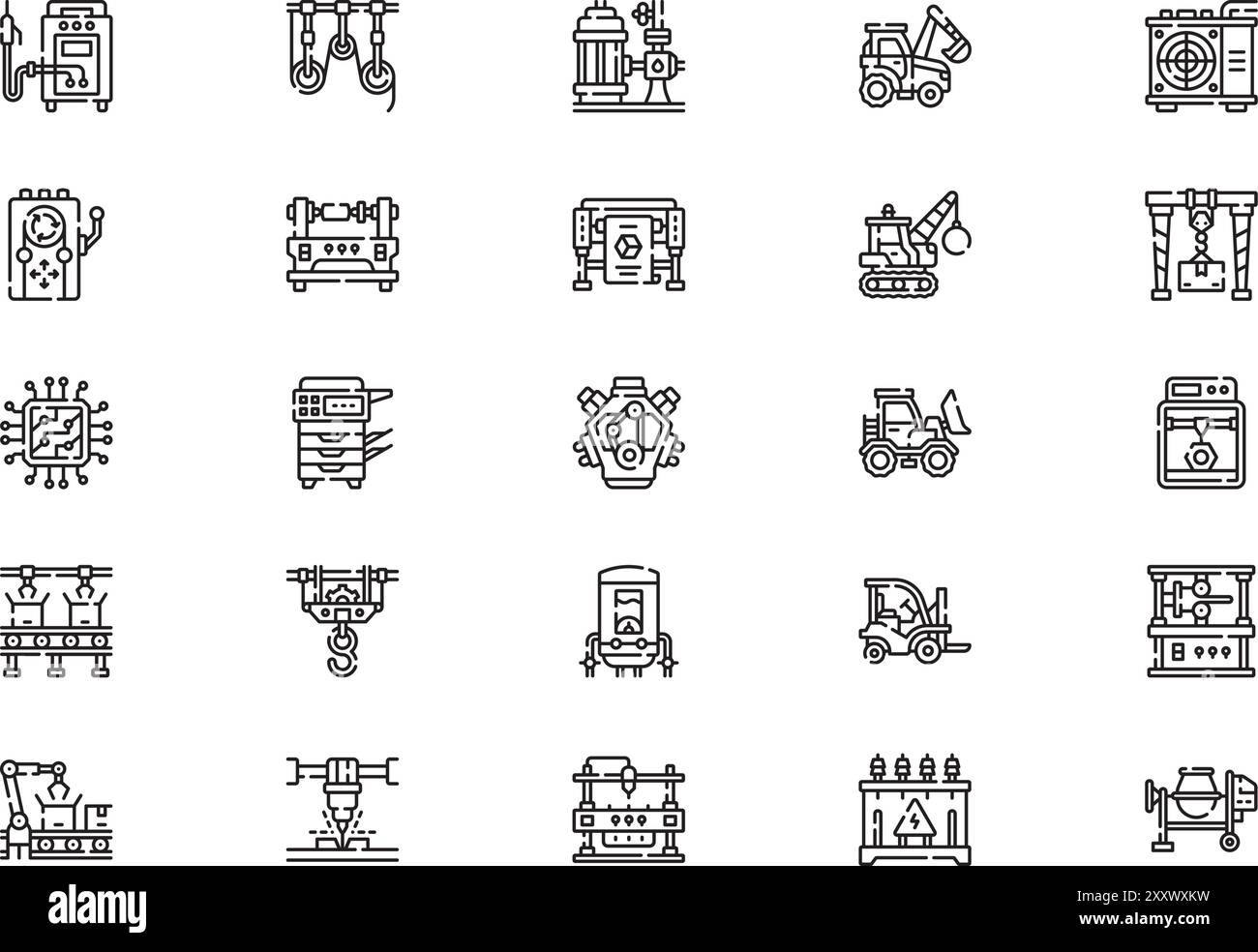 Machinery icons collection is a vector illustration with editable ...