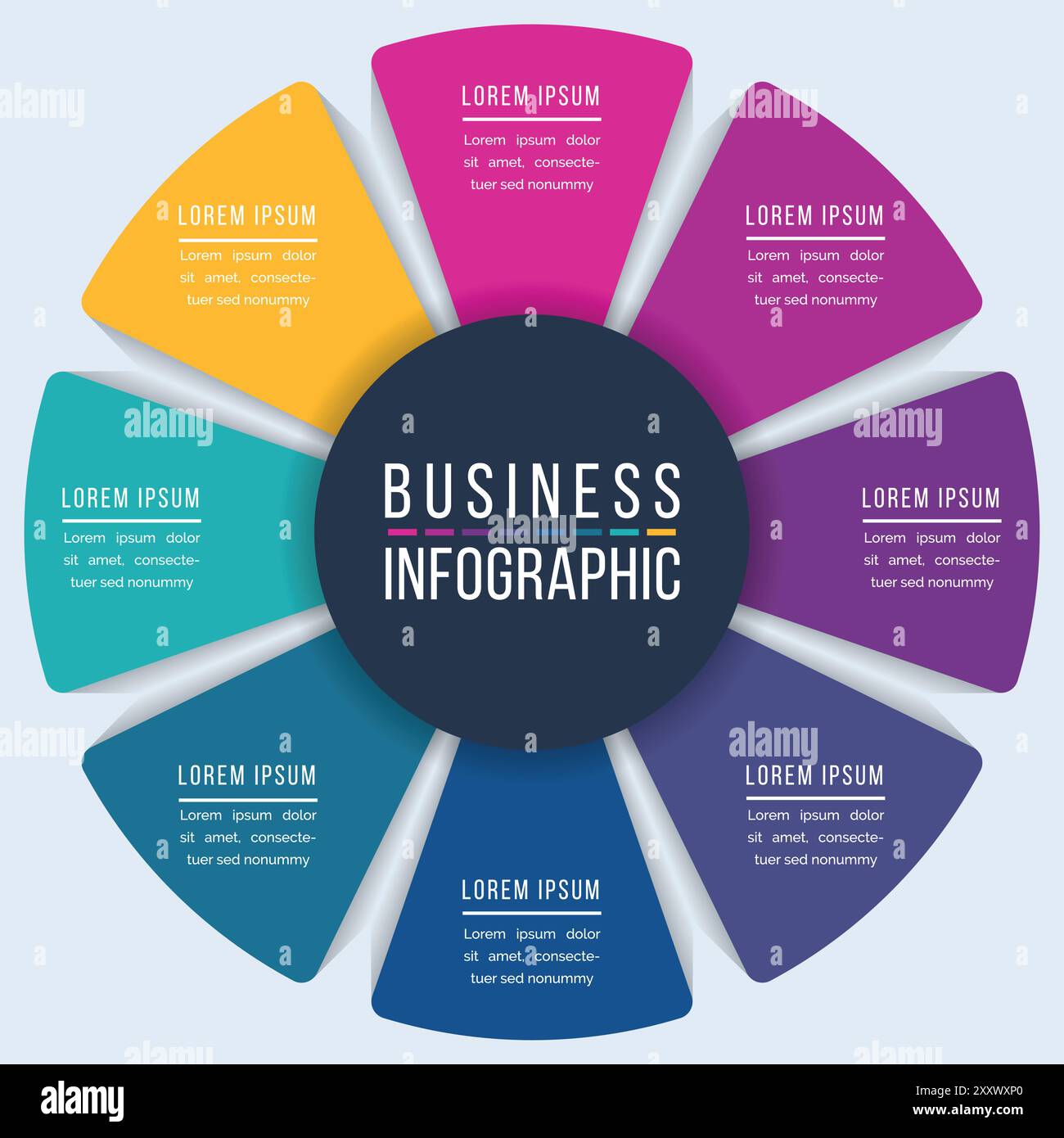 Circle Infographic design 8 steps, objects, elements or options ...