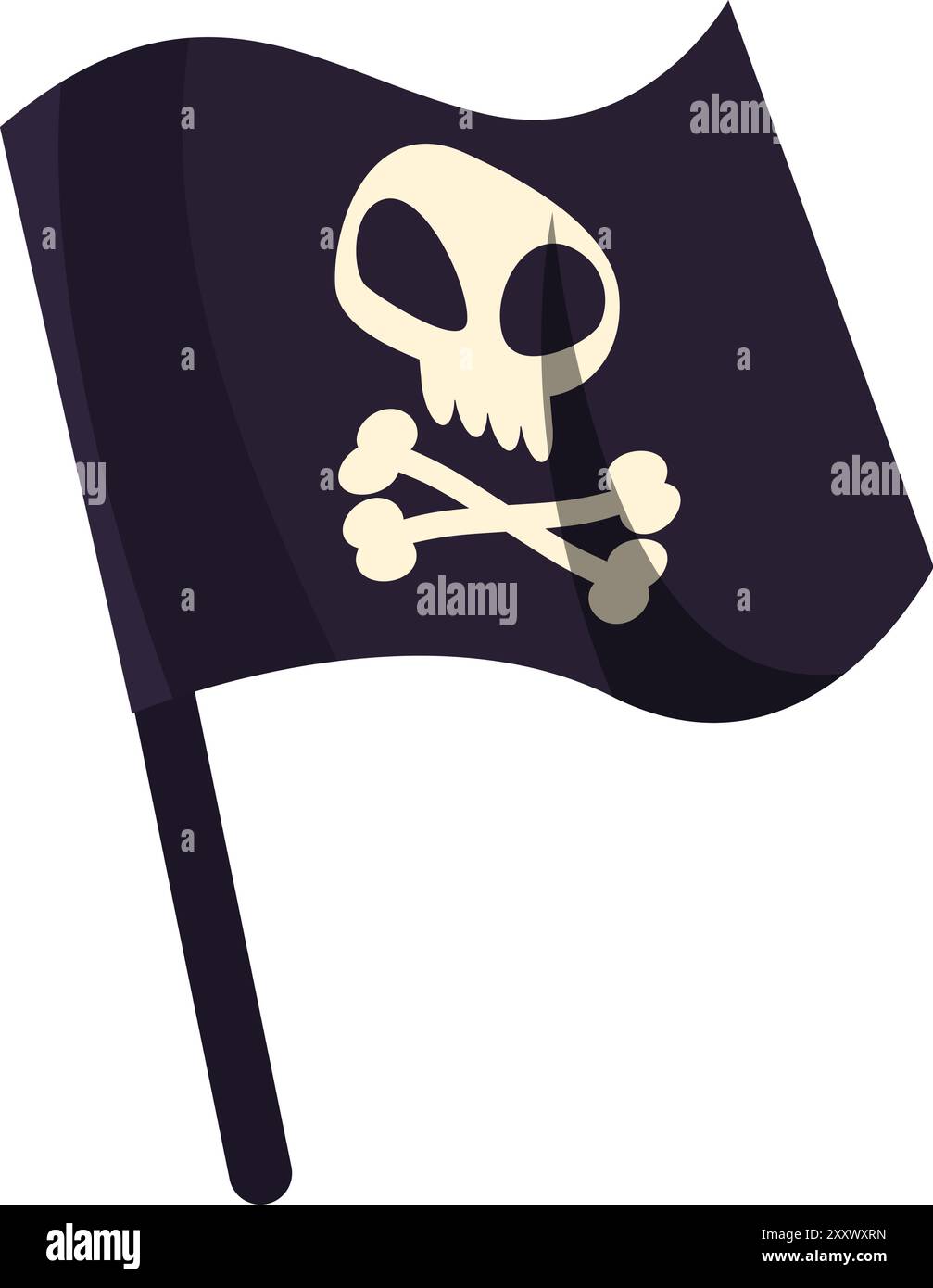 Cartoon pirate flag with skull and crossbones is waving in the wind ...