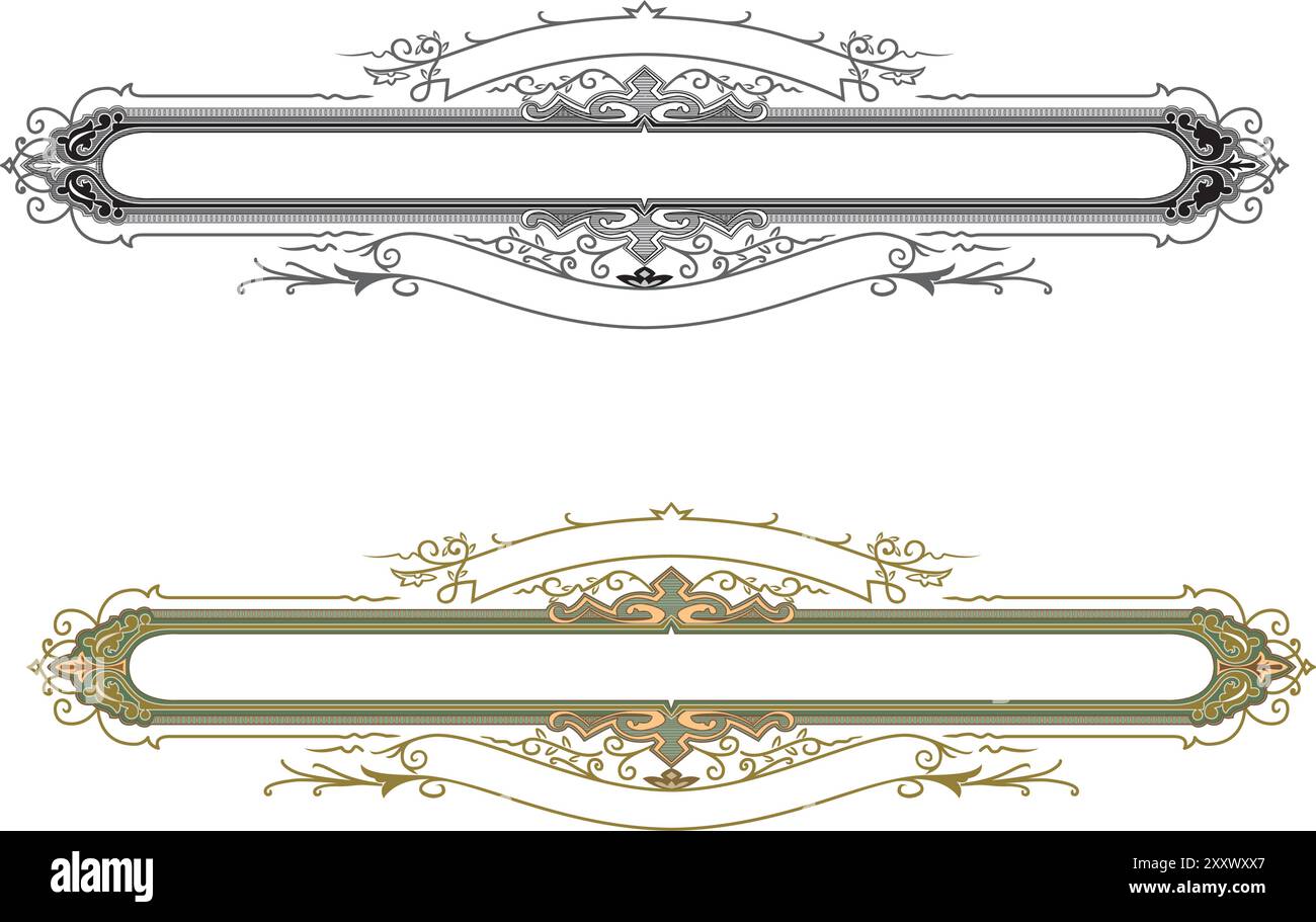 Hand drawn vintage manuscript ribbons colored set isolated vector ...