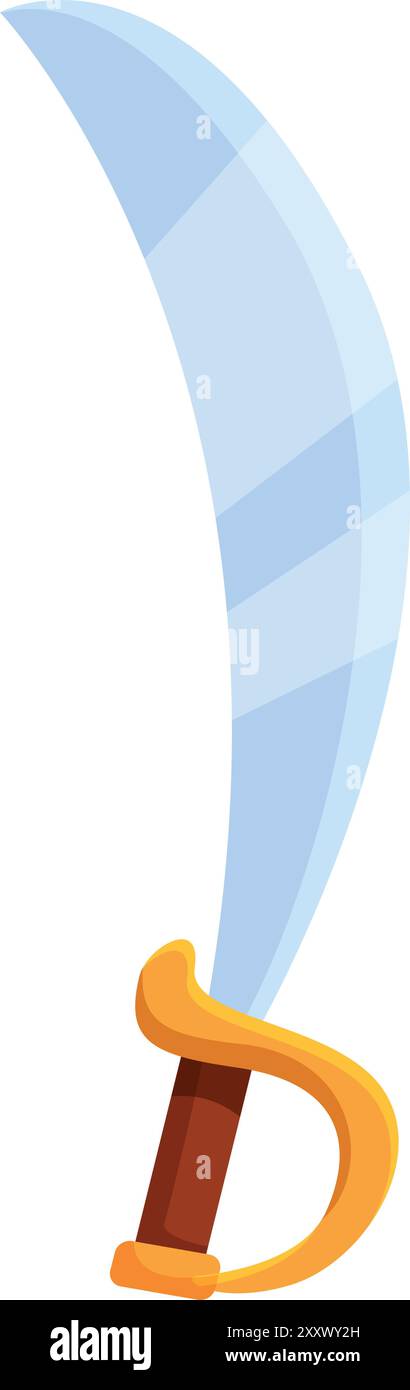 Sharp curved sword with golden handle is standing upright, resembling a ...