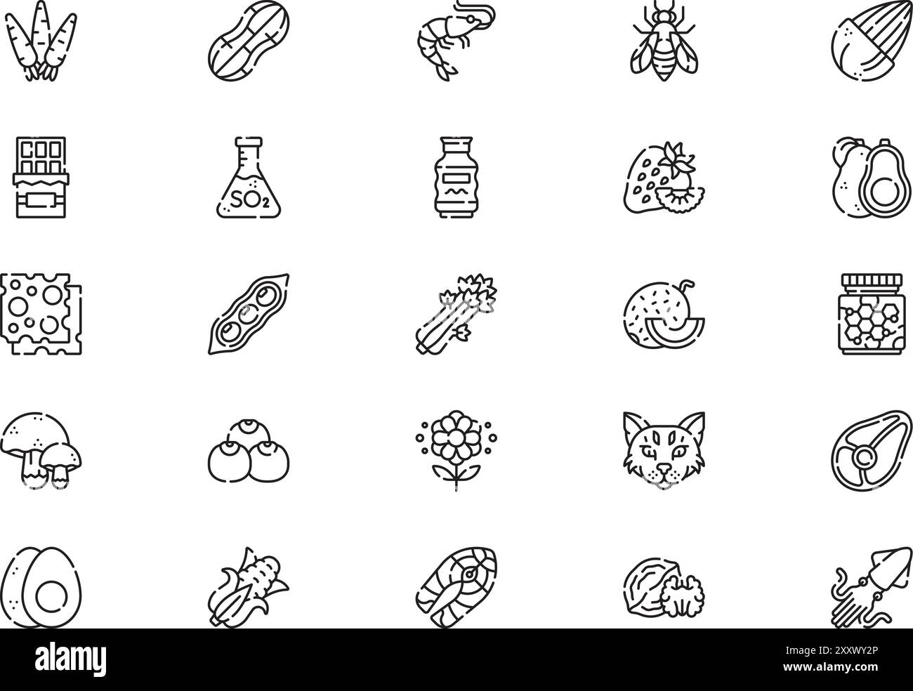 Allergen icons collection is a vector illustration with editable stroke ...